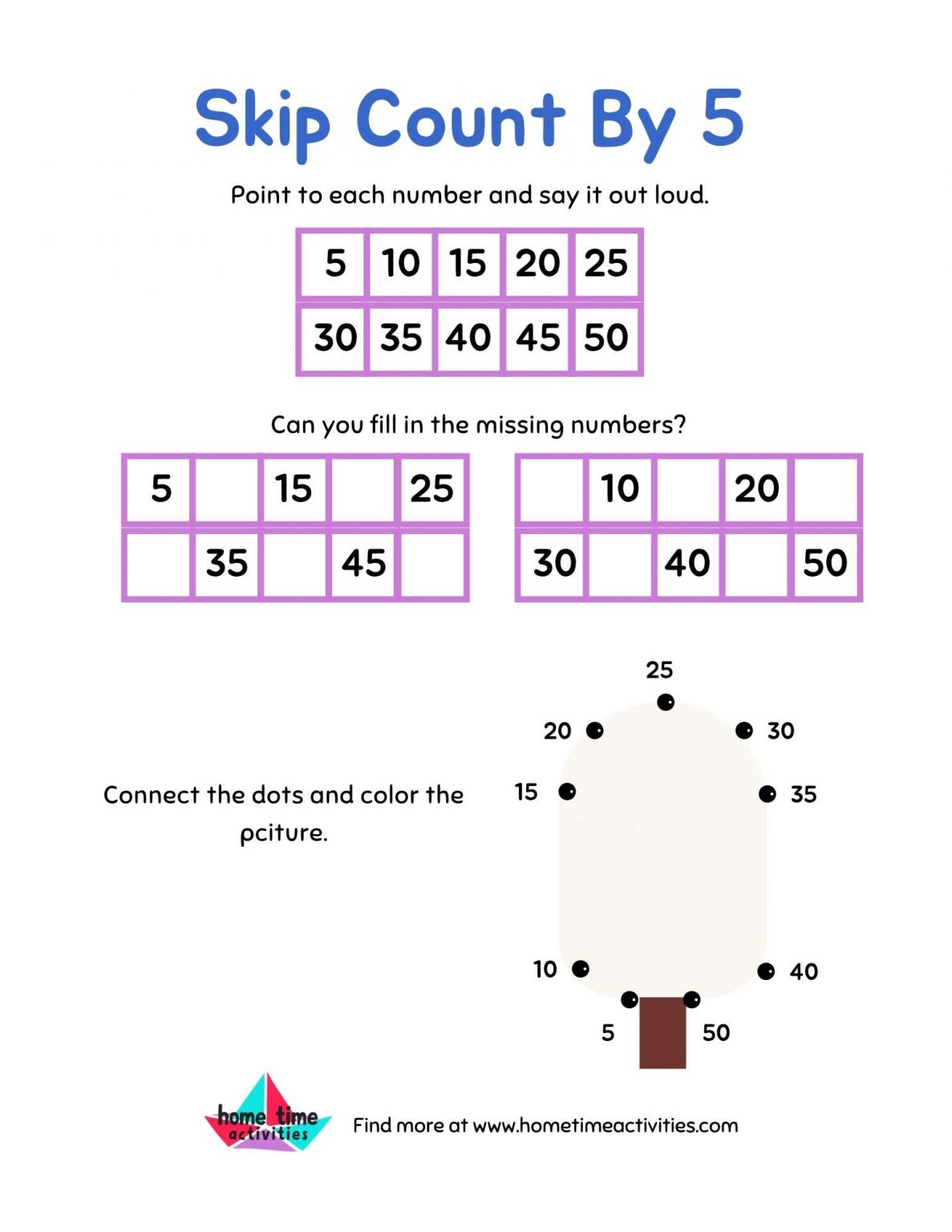 Skip Count By Five - activities, worksheets | Hometime Activities