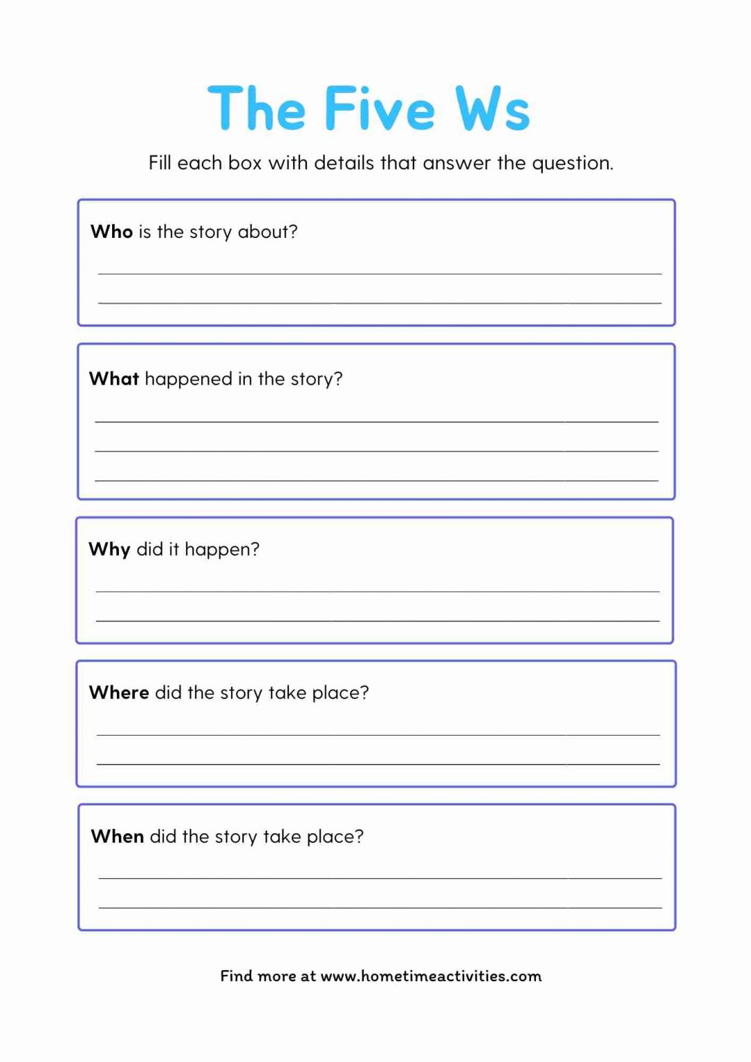 Five W Questions - Who What When Where Why - Home Time Activities
