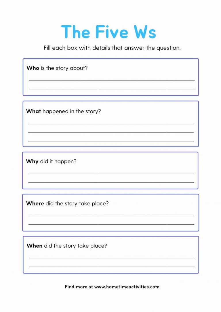 Five W Questions Who What When Where Why Home Time Activities