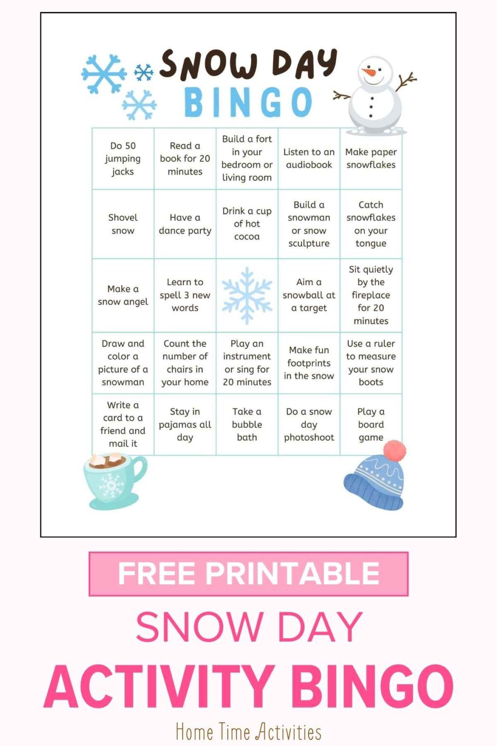 Snow Day Bingo Activity - Free Printable | Home Time Activities