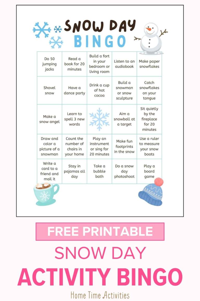 Snow Day Bingo Activity - Free Printable | Home Time Activities