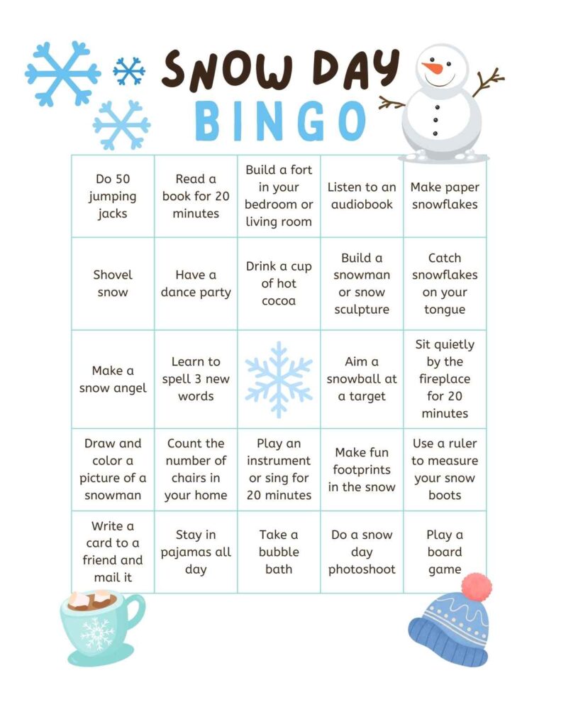 Snow Day Bingo Activity - Free Printable | Home Time Activities