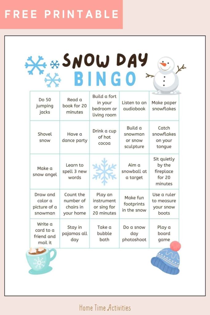 Snow Day Bingo Activity - Free Printable | Home Time Activities