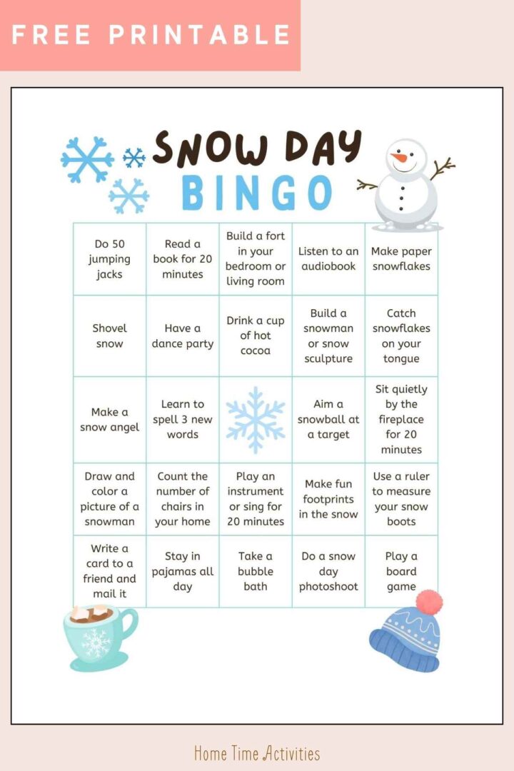 Snow Day Bingo Activity - Free Printable | Home Time Activities