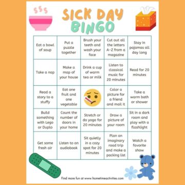 Sick Day Bingo with Fun Sick Day Activities - Free Printable PDF