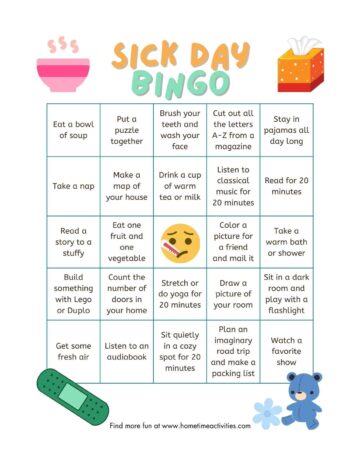 Sick Day Bingo with Fun Sick Day Activities - Free Printable PDF