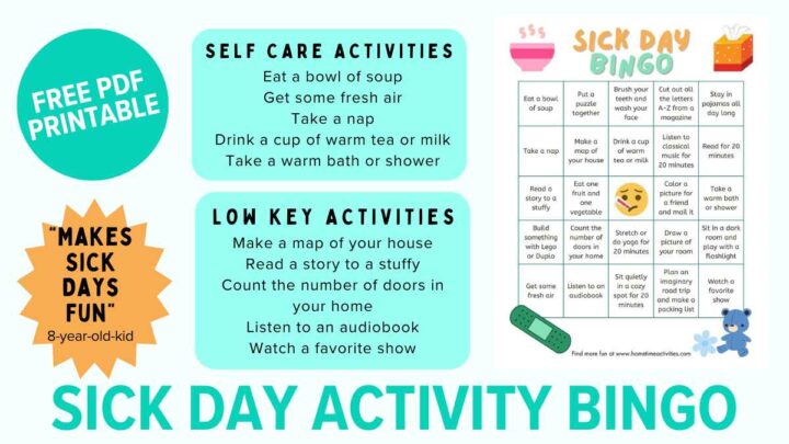 Sick Day Bingo with Fun Sick Day Activities - Free Printable PDF