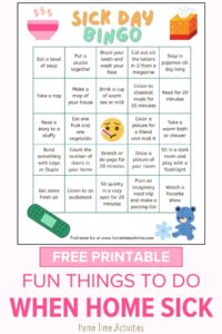 Sick Day Bingo with Fun Sick Day Activities - Free Printable PDF