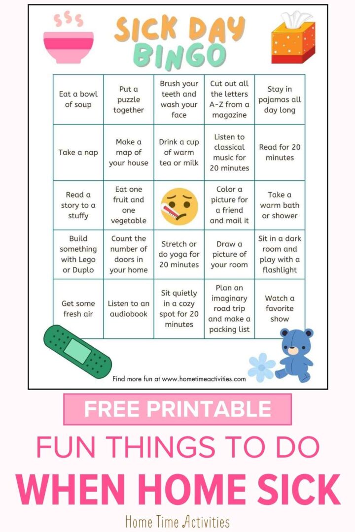 Sick Day Bingo with Fun Sick Day Activities - Free Printable PDF