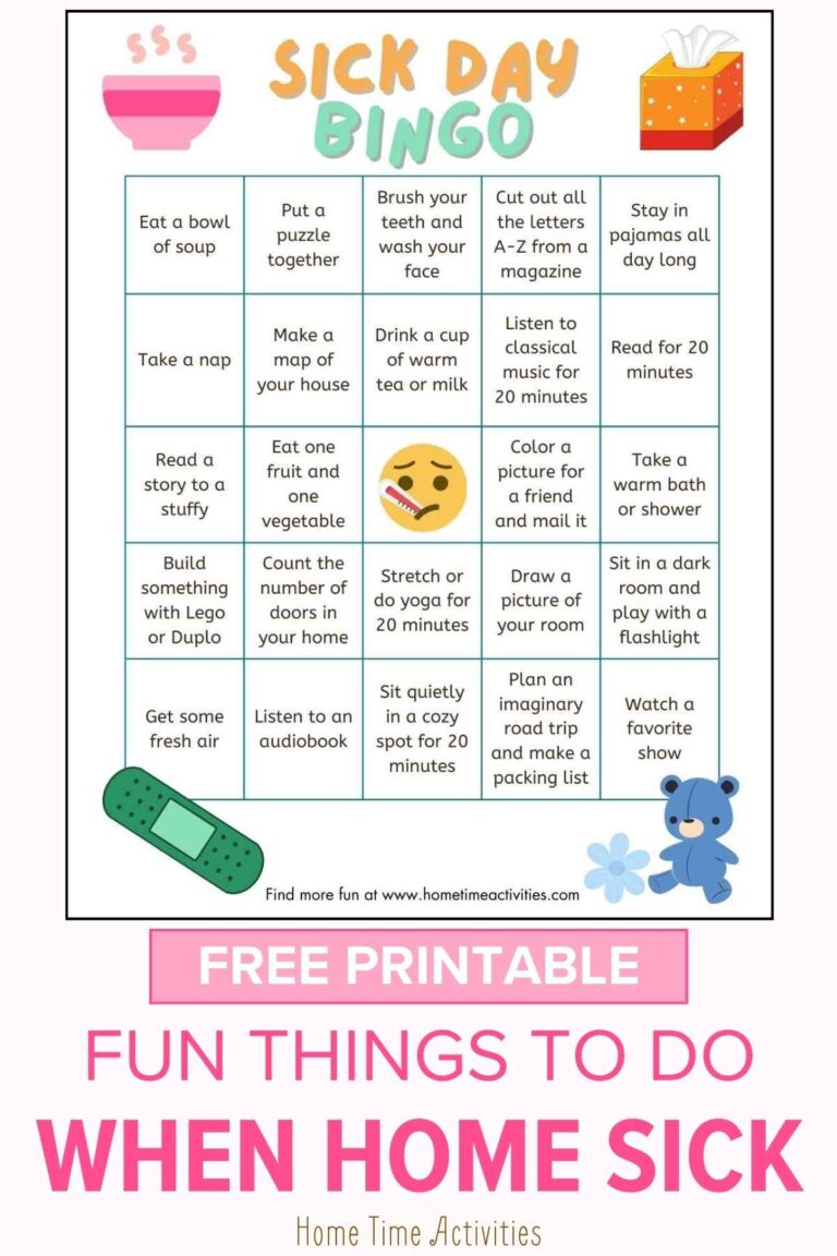 Sick Day Bingo with Fun Sick Day Activities - Free Printable PDF