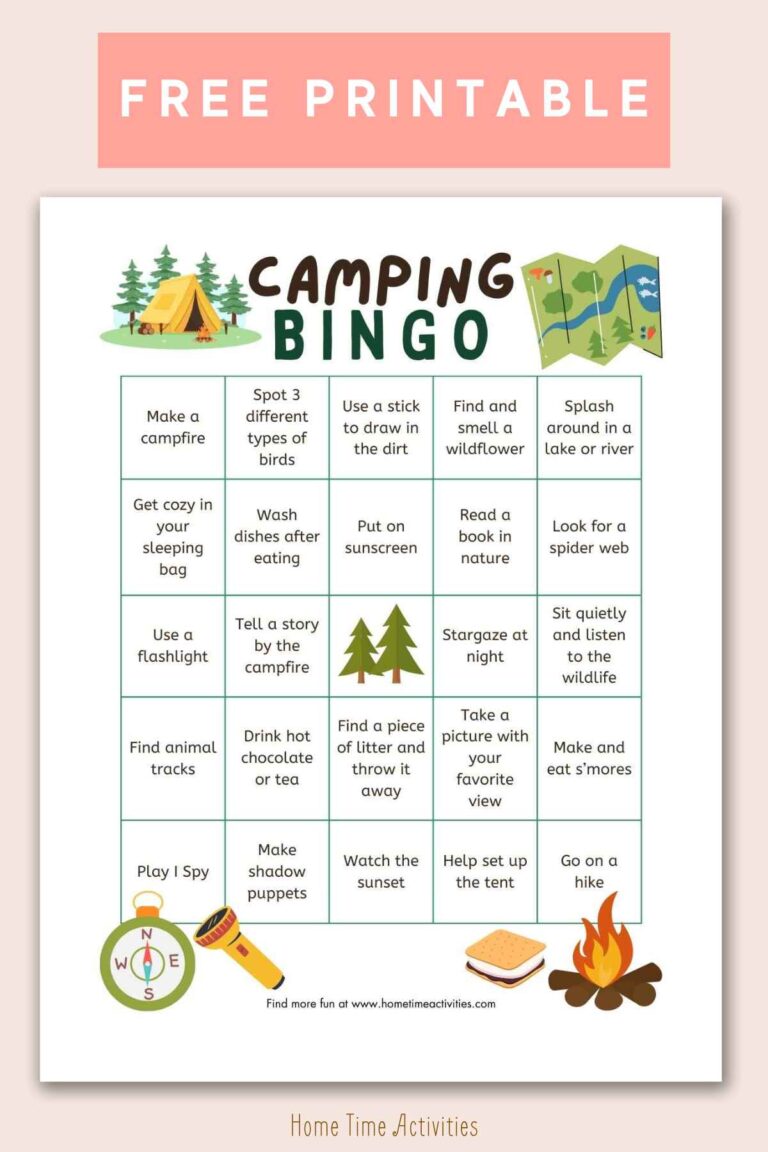 24 Camping Activities for Kids (Printable Activity Bingo)