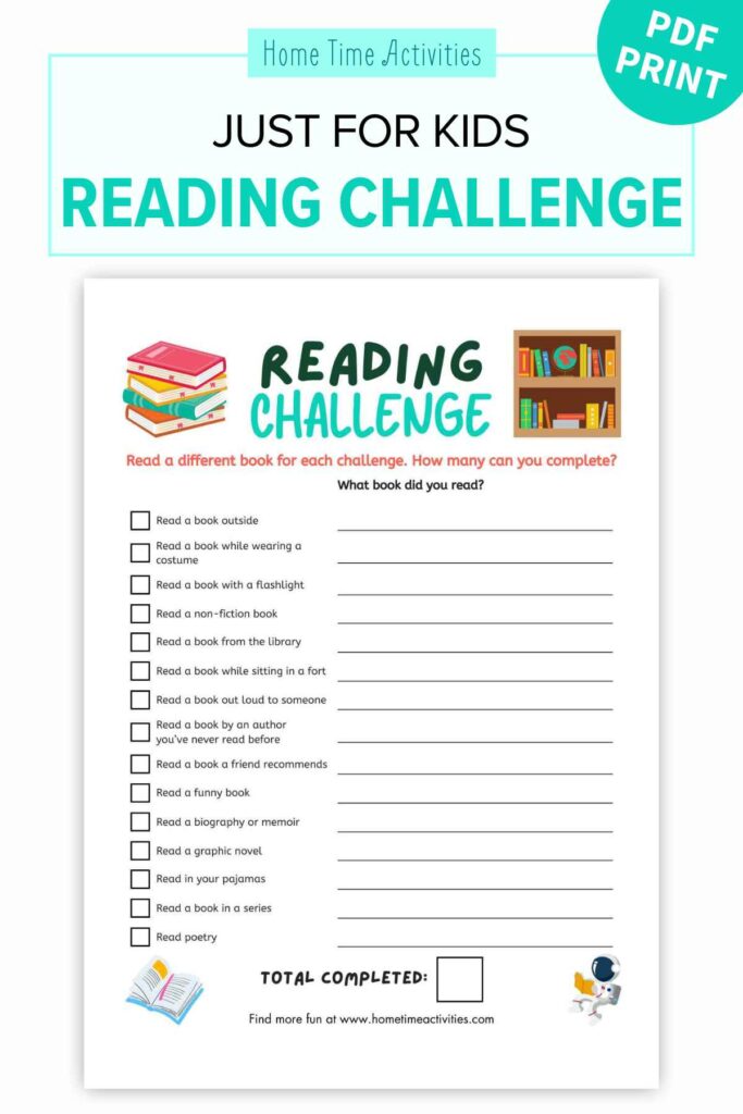 Kids Reading Challenge - 15 Fun Prompts | Home Time Activities