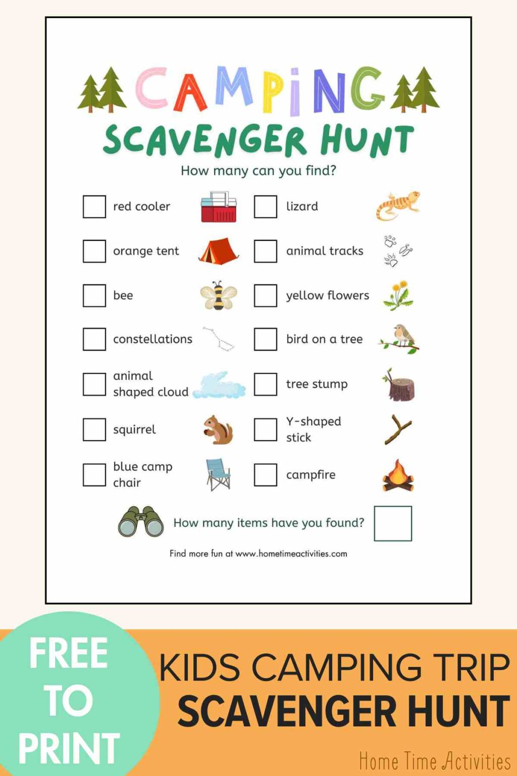 Camping Scavenger Hunt - Free Printable | Home Time Activities