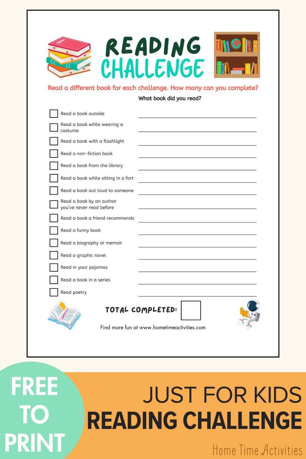 Kids Reading Challenge - 15 Fun Prompts | Home Time Activities