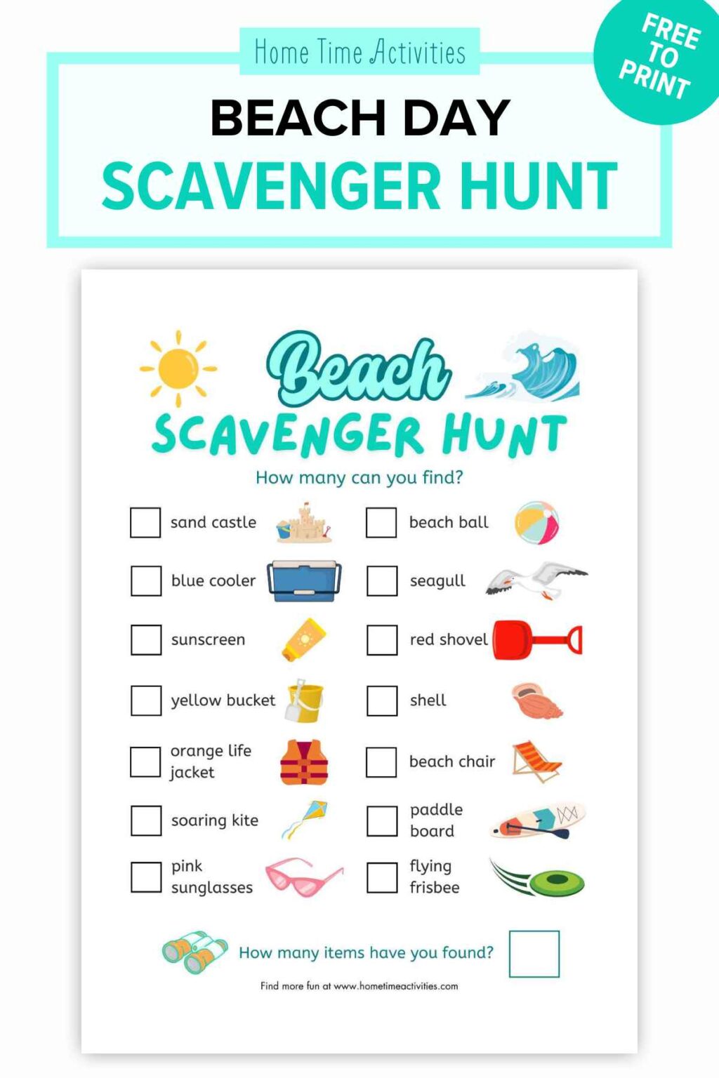 Beach Scavenger Hunt - Free Printable | Home Time Activities