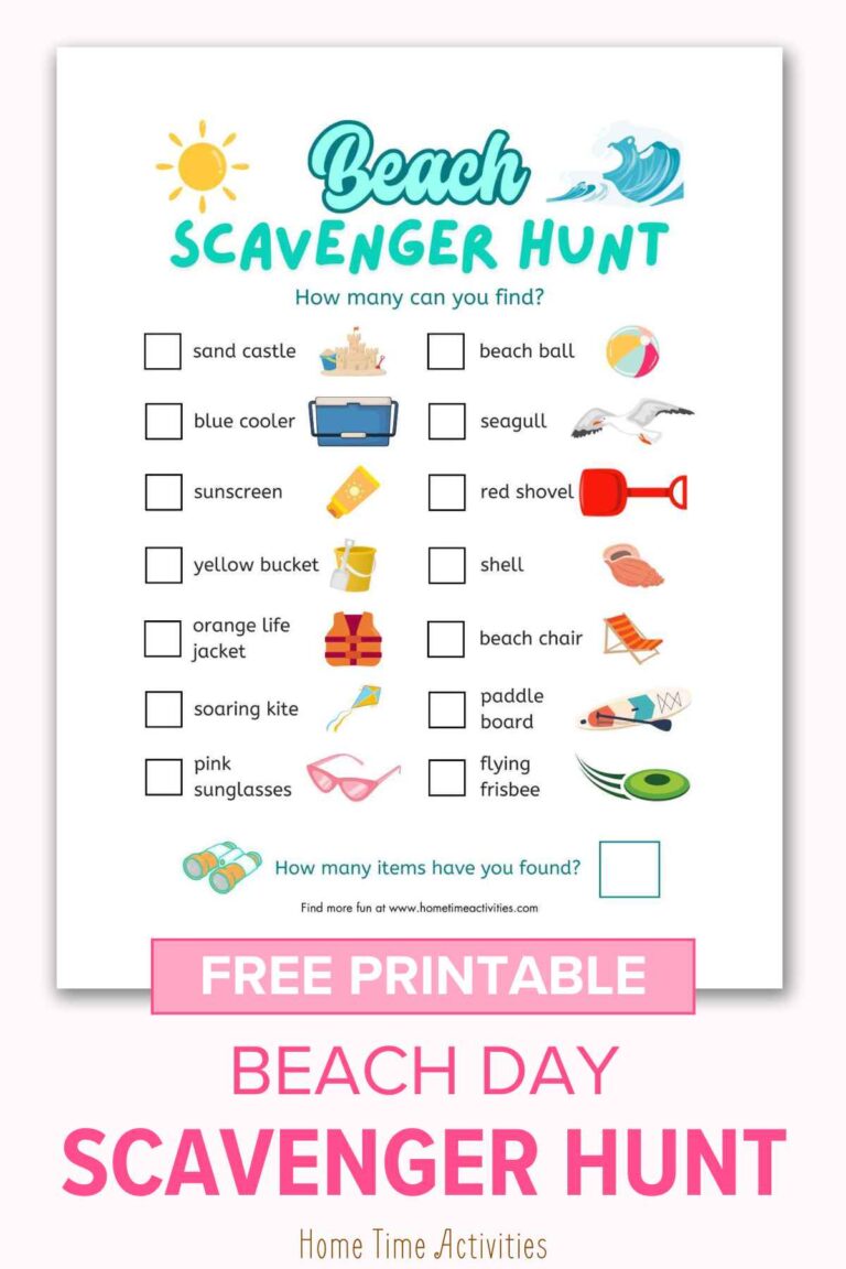 Beach Scavenger Hunt - Free Printable | Home Time Activities