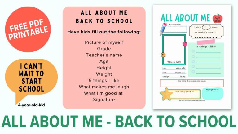 All About Me - Special Back to School Printable