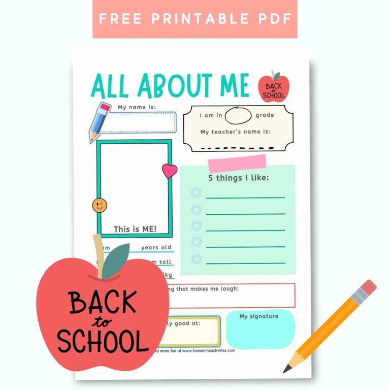 All About Me - Special Back to School Printable