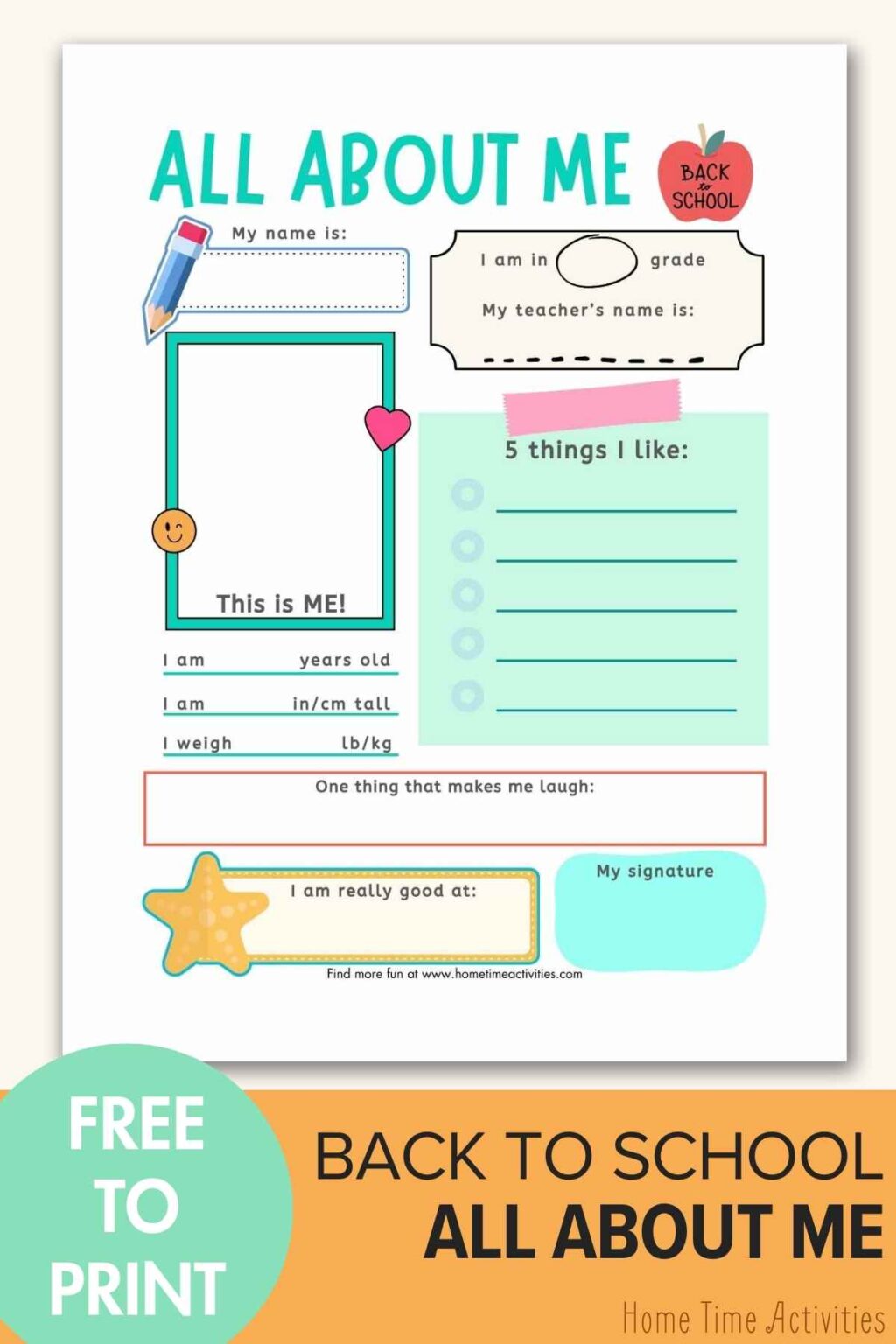All About Me - Special Back to School Printable