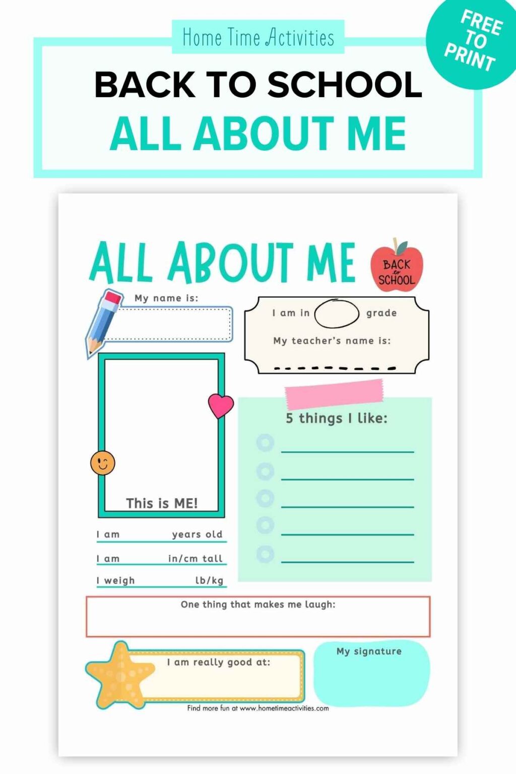 All About Me - Special Back to School Printable