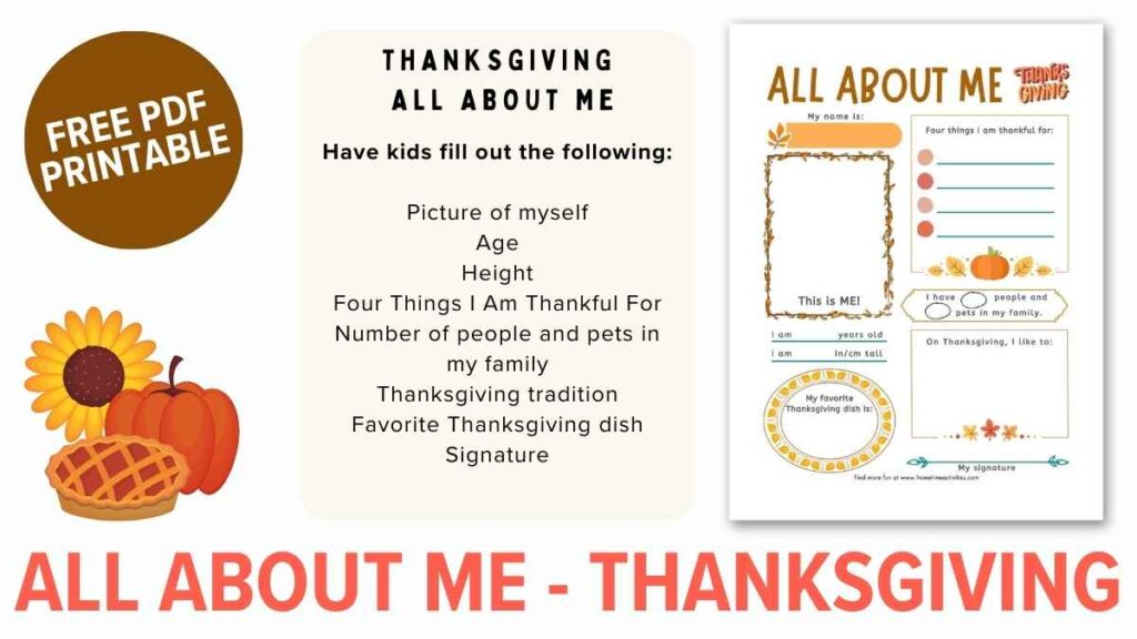 All About Me - Thanksgiving Printable Worksheet