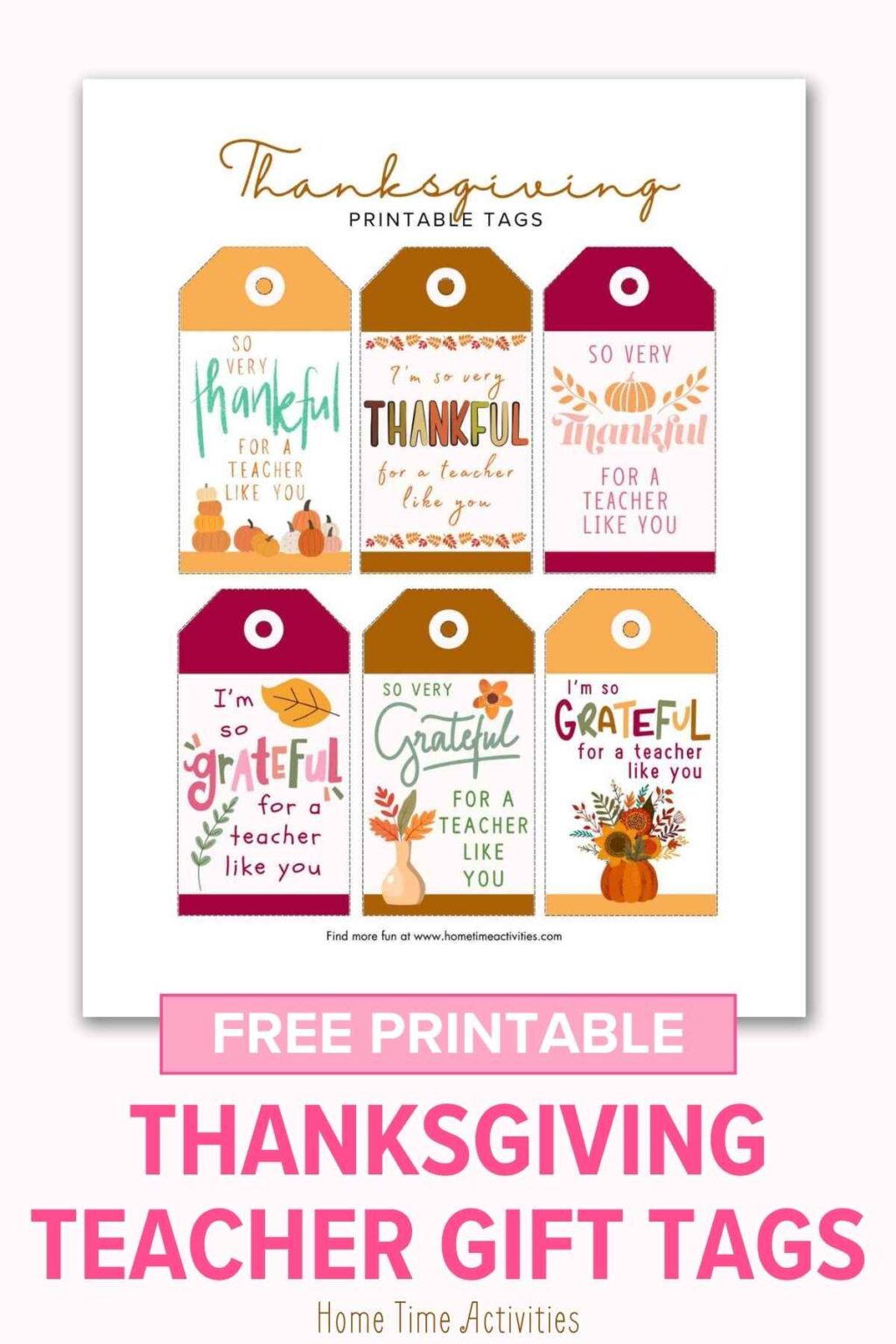 Thanksgiving Teacher Gift Tags - Free Printable PDF
