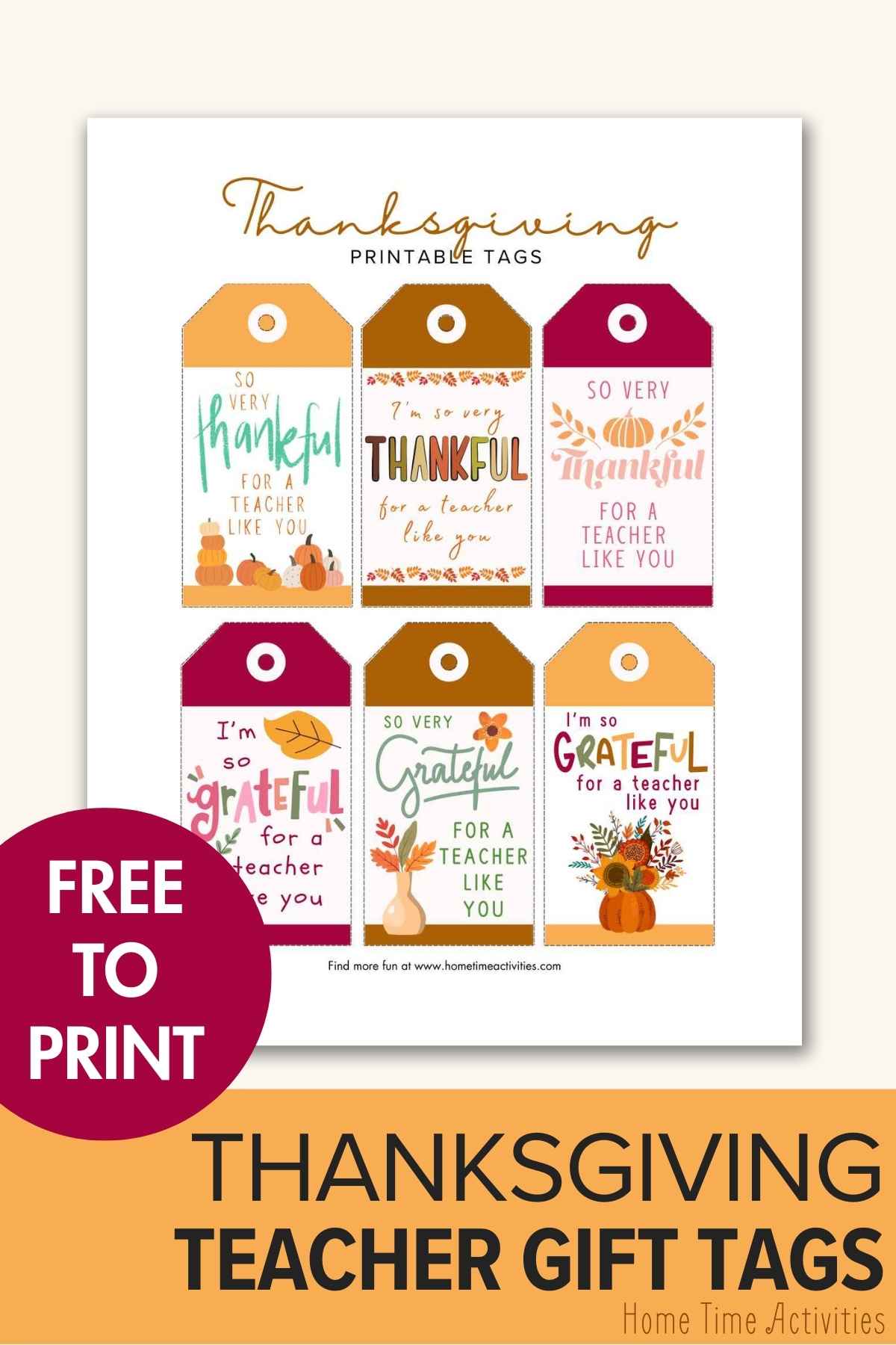 Thanksgiving Teacher Gift Tags - Free Printable PDF