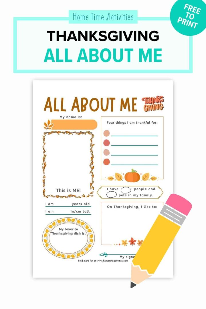 All About Me - Thanksgiving Printable Worksheet