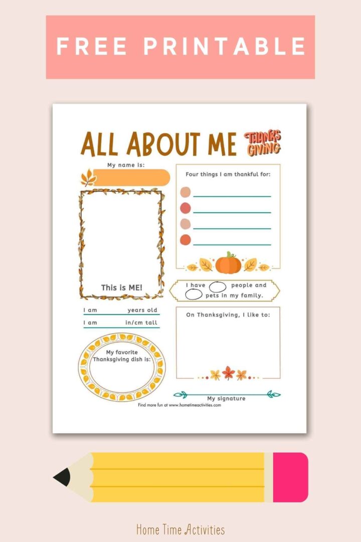All About Me - Thanksgiving Printable Worksheet